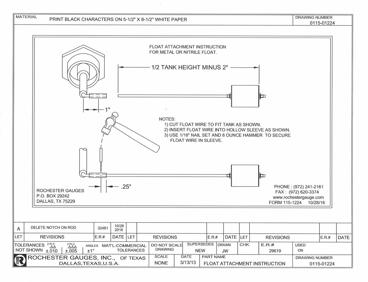 Fuel Tank Float Gauge | Oil & Diesel Level Monitoring | CO & USA